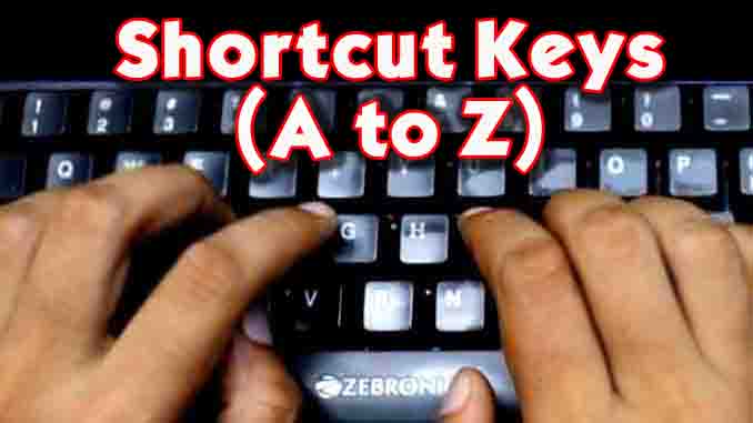 Shortcut Keys Of Computer A to Z कंप्यूटर के सभी शॉर्टकट की